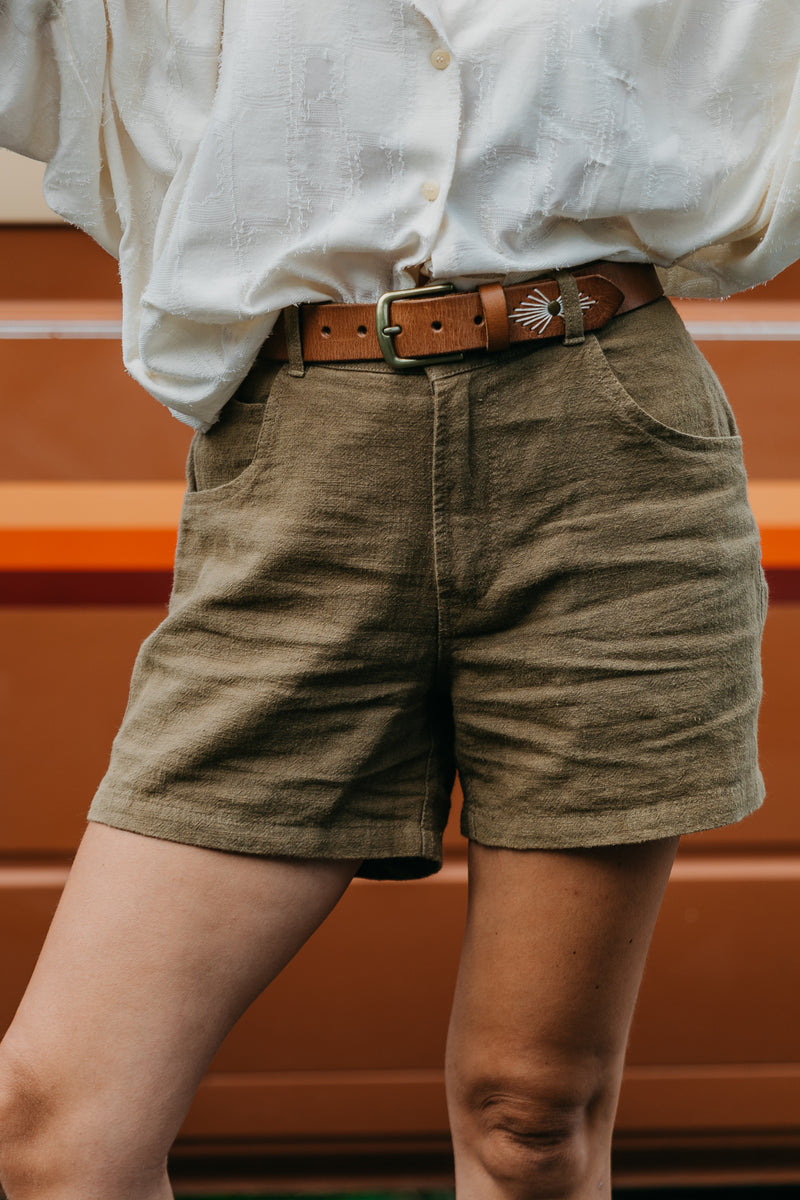 Miller Shorts - Unisex Textured Linen Shorts - Khaki Green – OTTWAY