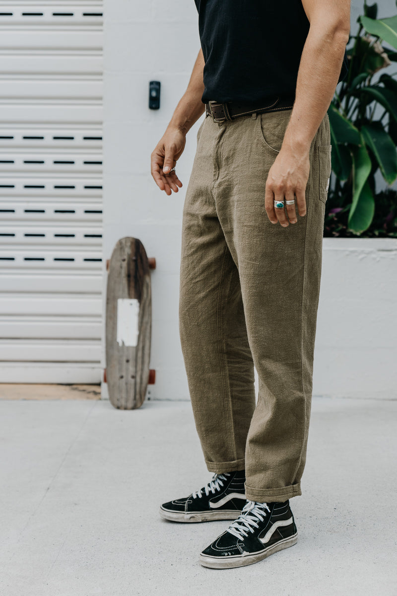 Miller - Textured Linen Pants - Khaki Green – OTTWAY