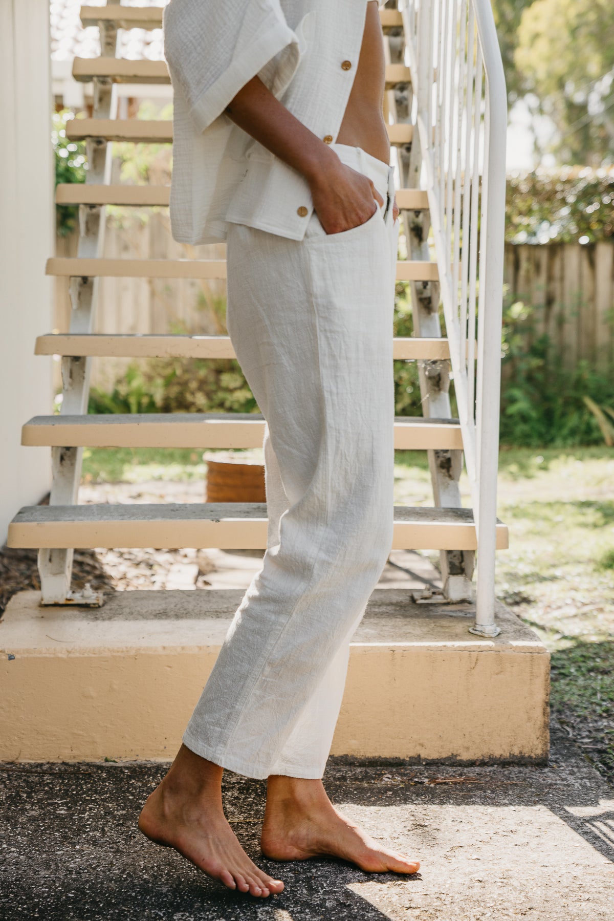 Miller - Unisex Textured Linen Pants - White